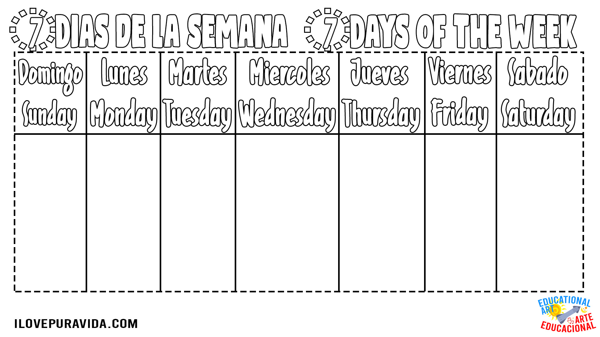 Days of the week in English and Spanish – I Love Pura Vida